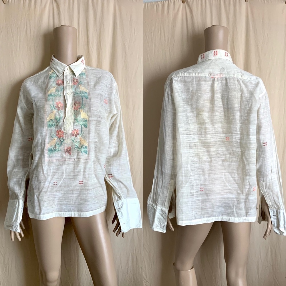 Last Call! Vintage 50s Raw Silk Floral Bird Embroider… - Gem